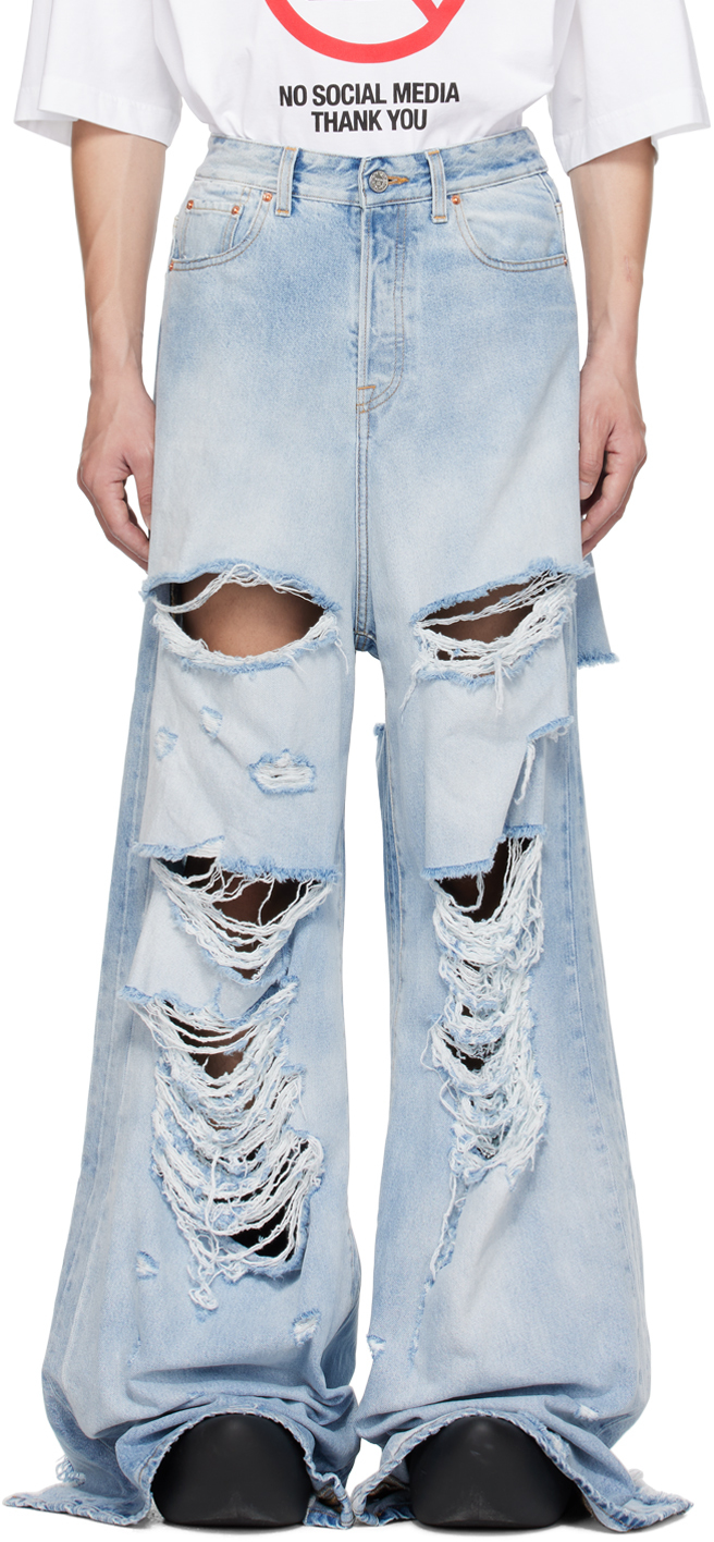 Vetements Blue Destroyed Jeans In Light Blue - 46% Off | Editorialist